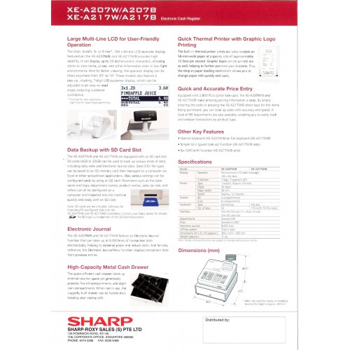 Sharp XE-A217W/B Cash Register Machine XEA217W XEA217B