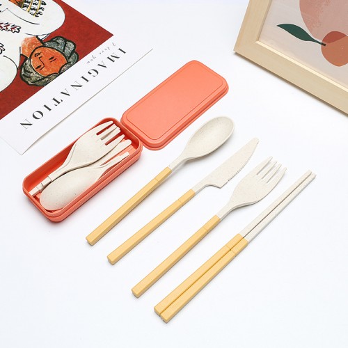 Portable Detachable Wheat Straw 4pc Cutlery Set